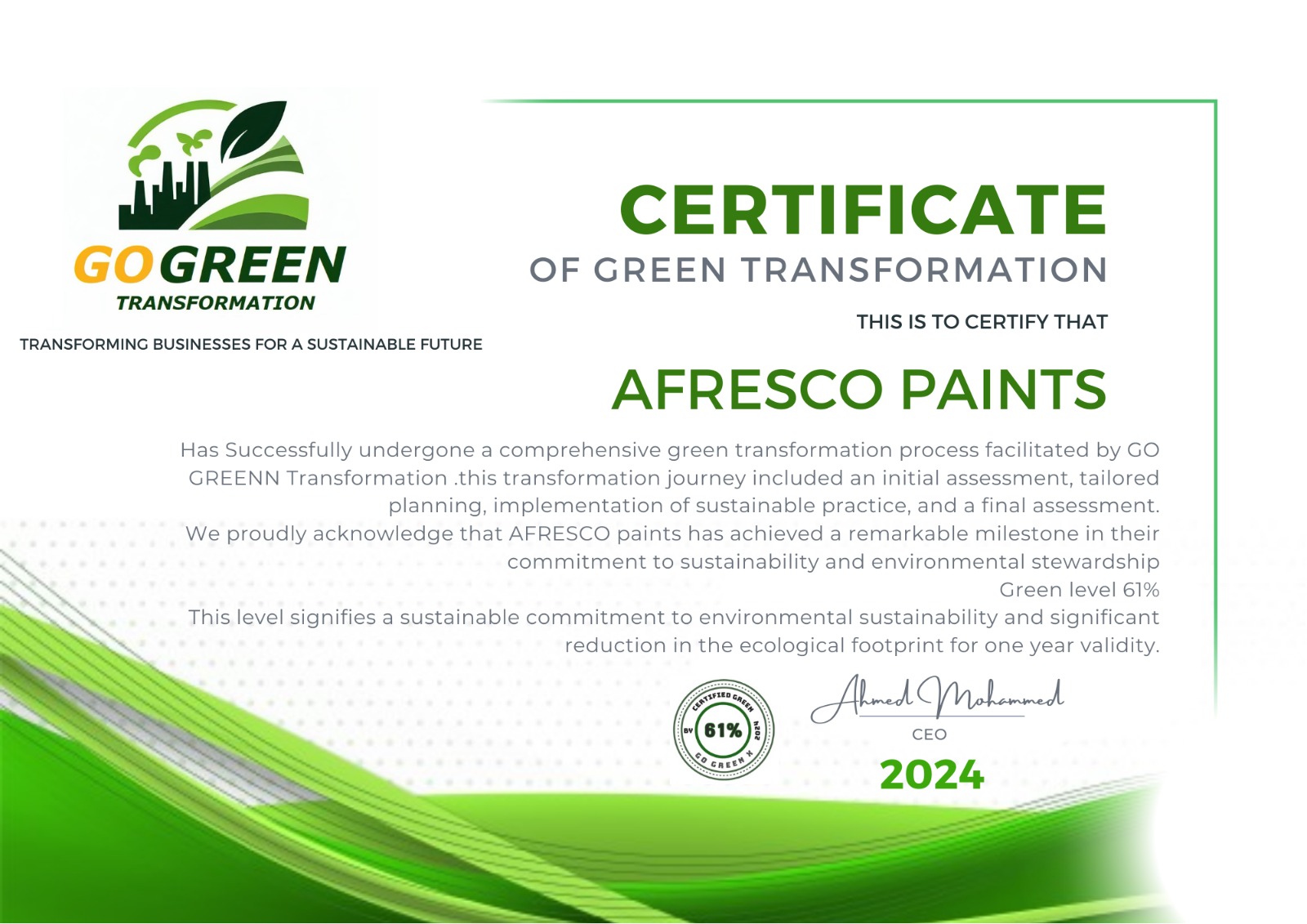 Certificates - Afresco Paintings